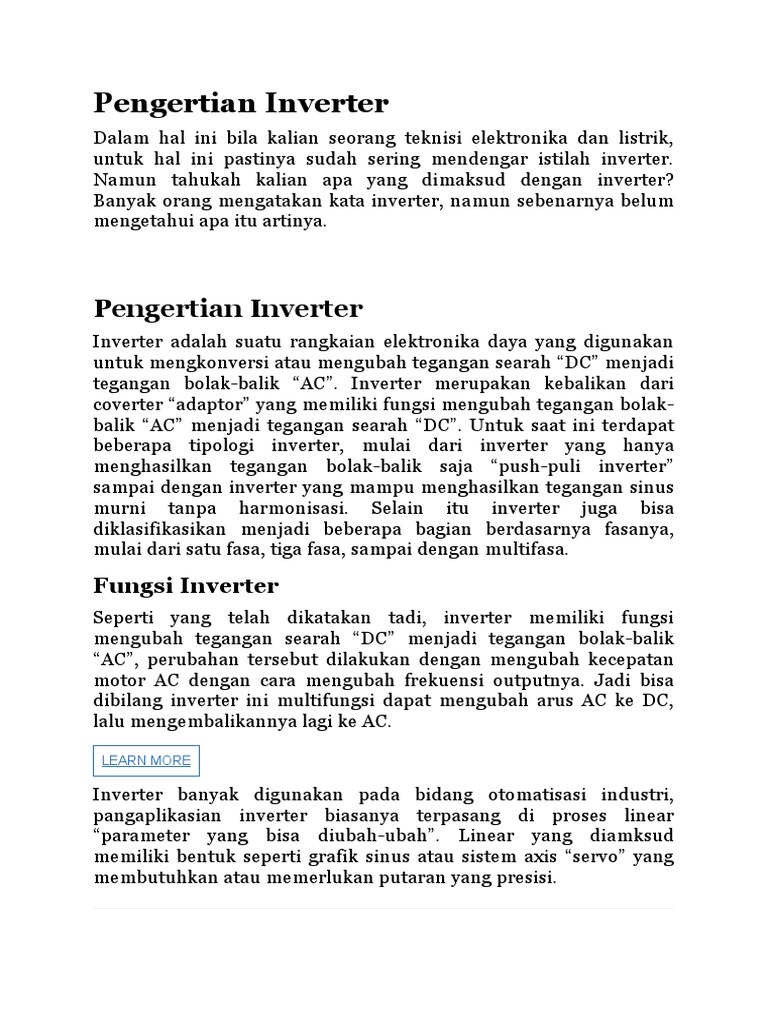 Pengertian Inverter | PDF | Teknologi & Rekayasa Pengertian Inverter | PDF | Teknologi & Rekayasa