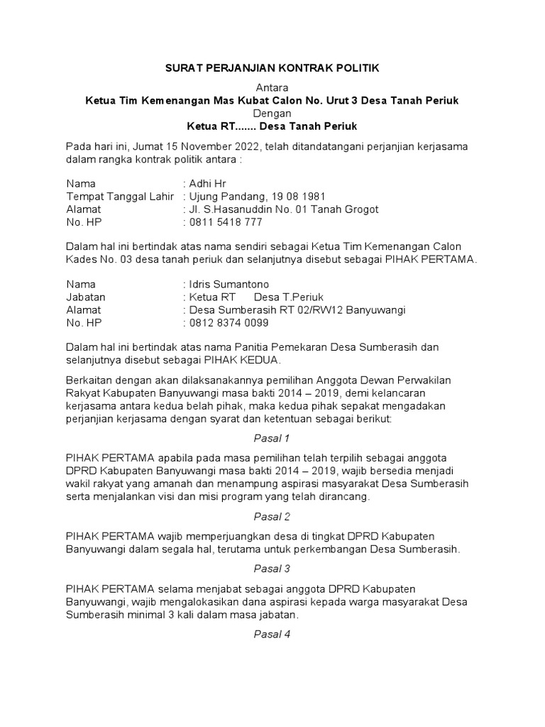 Surat Perjanjian Kontrak Politik | PDF