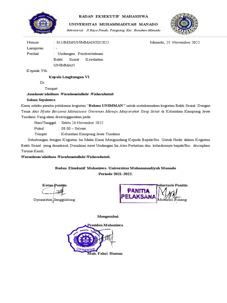 Surat Pemberitahuan Baksos | PDF