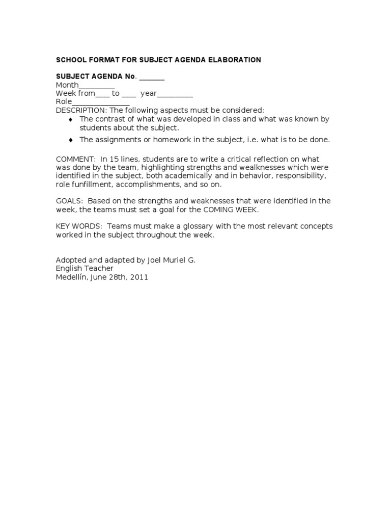 English Agenda Format | PDF