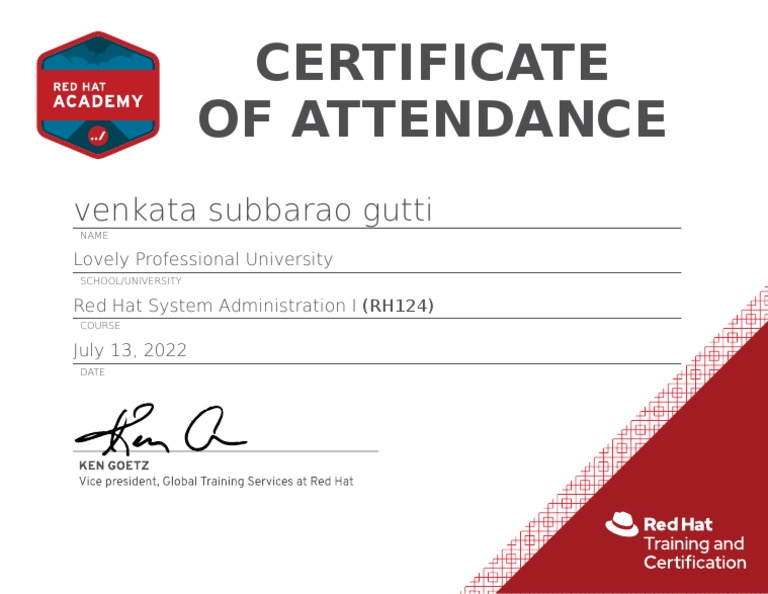 Certificate of Attendance (RH124-8.0) | PDF