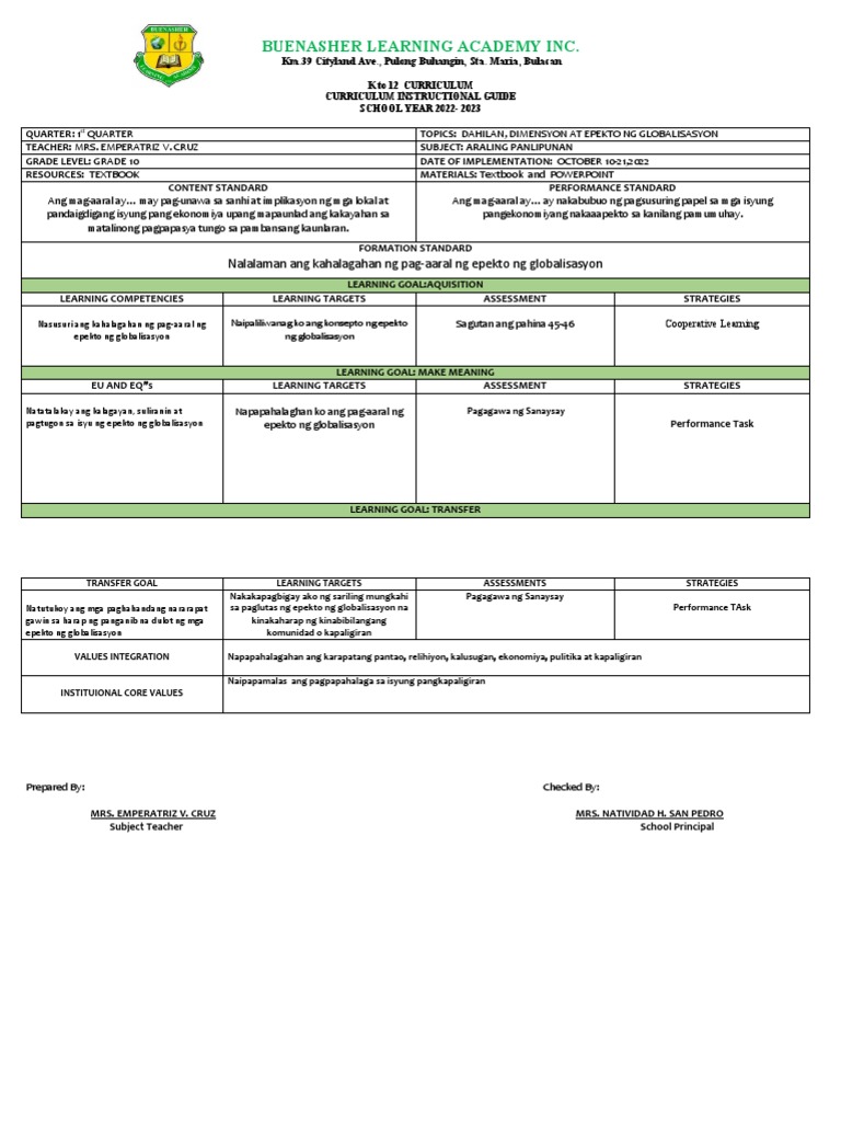 Learning Plan For PEAC AP10 | PDF