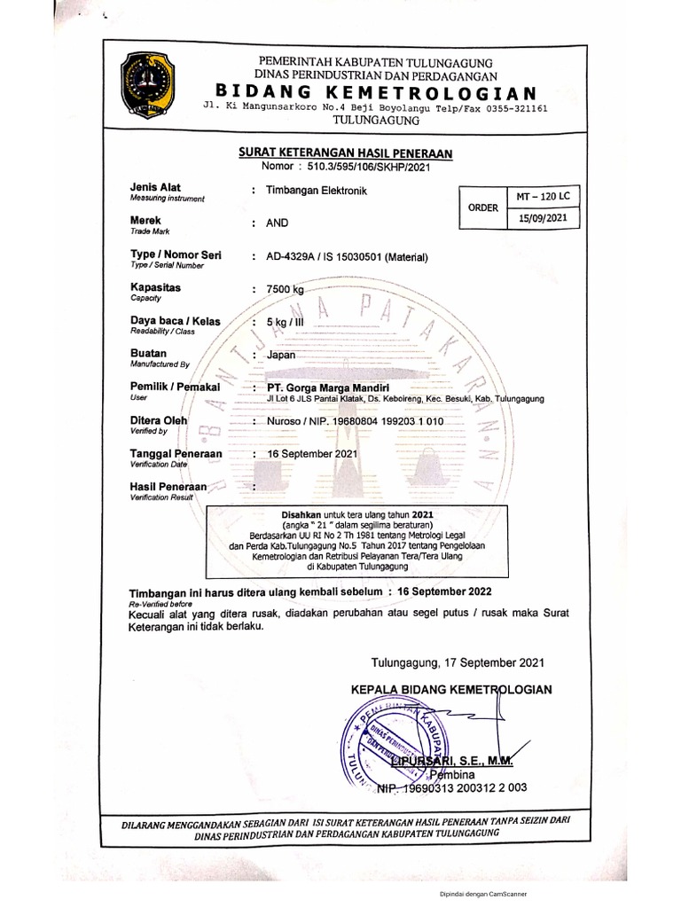 Sertifikat Kalibrasi Batching Plant | PDF