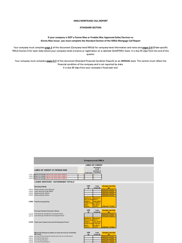 NMLS Mortgage Call Report Guidelines | PDF | Mortgage Law | Loans