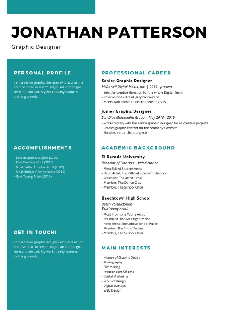 Jonathan Patterson: Graphic Designer Resume | PDF | Graphic Design ...