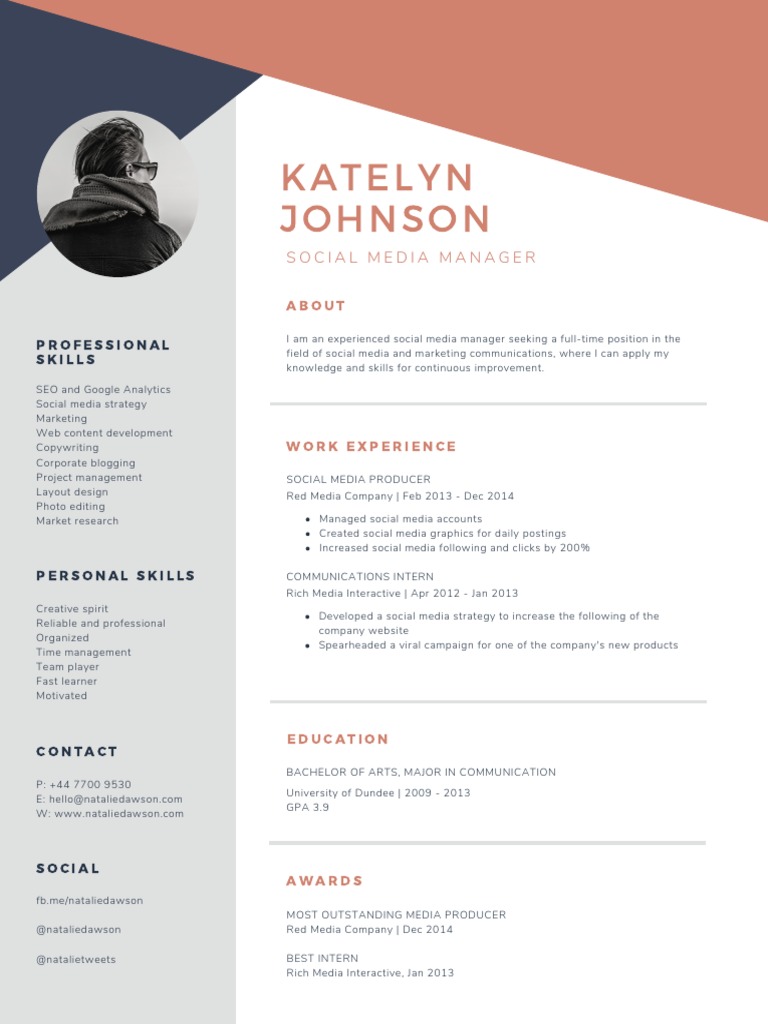 Blue and Brick Red Geometric Modern Resume | PDF | Social Science