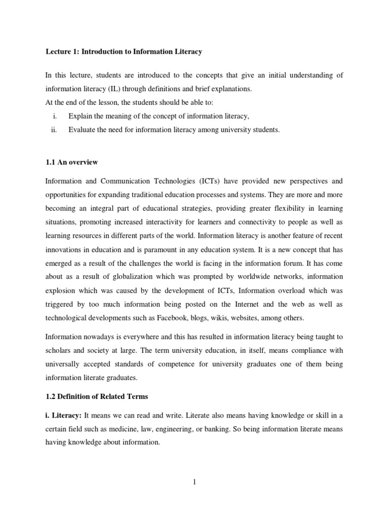 UCC 100 - Lecture 1 | PDF | Information Literacy | Literacy