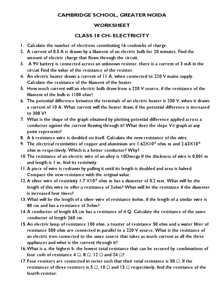 Class 10 Electricity Numericals | PDF | Series And Parallel Circuits ...