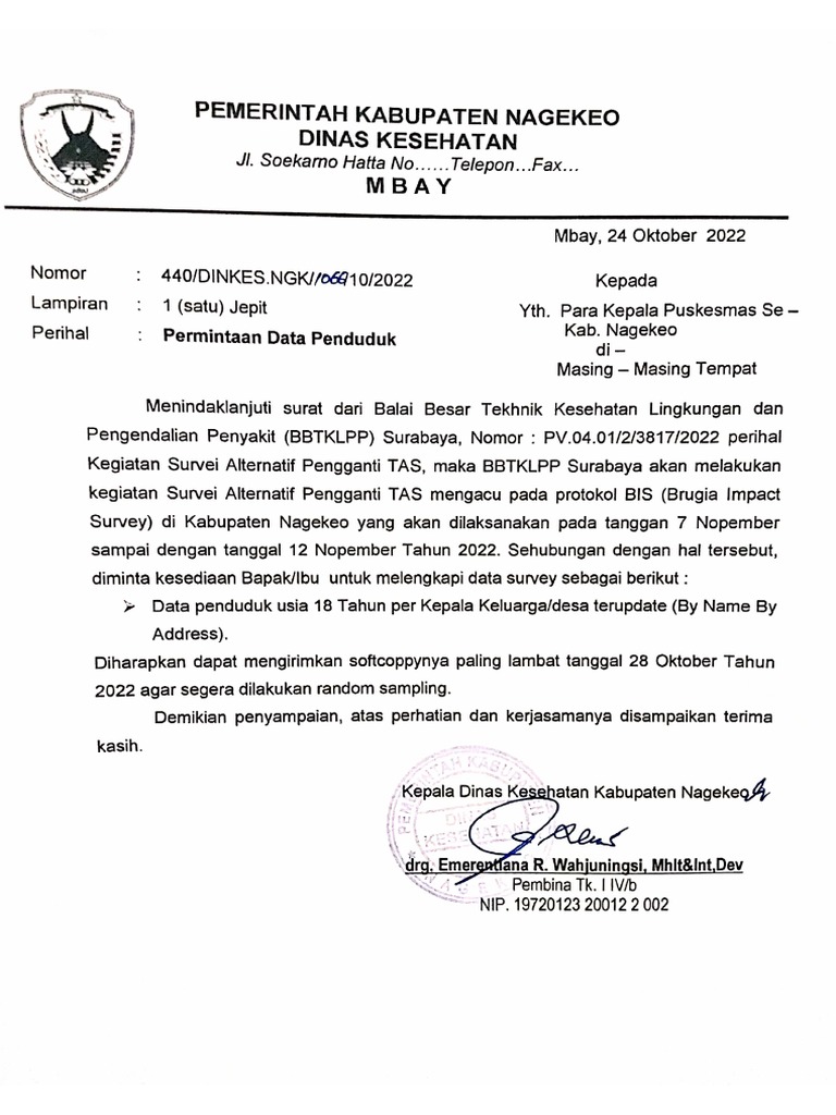 Surat Permintaan Data Penduduk | PDF