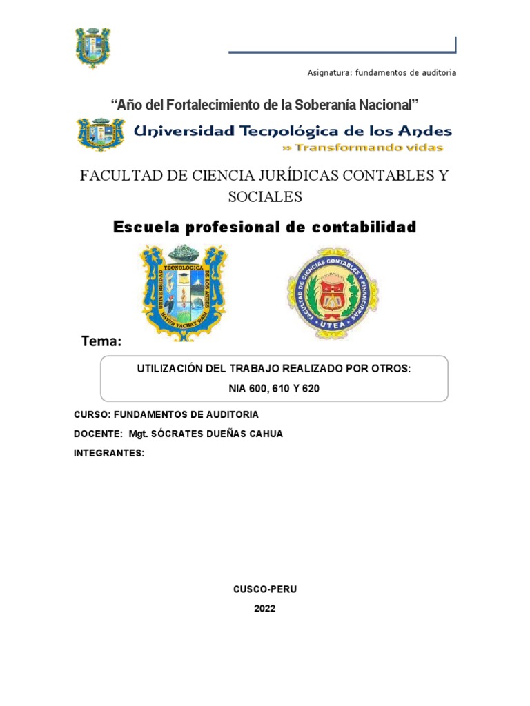 Fundamentos de Auditoria Nia 600, 610 y 620 | PDF | Auditoría | Contralor