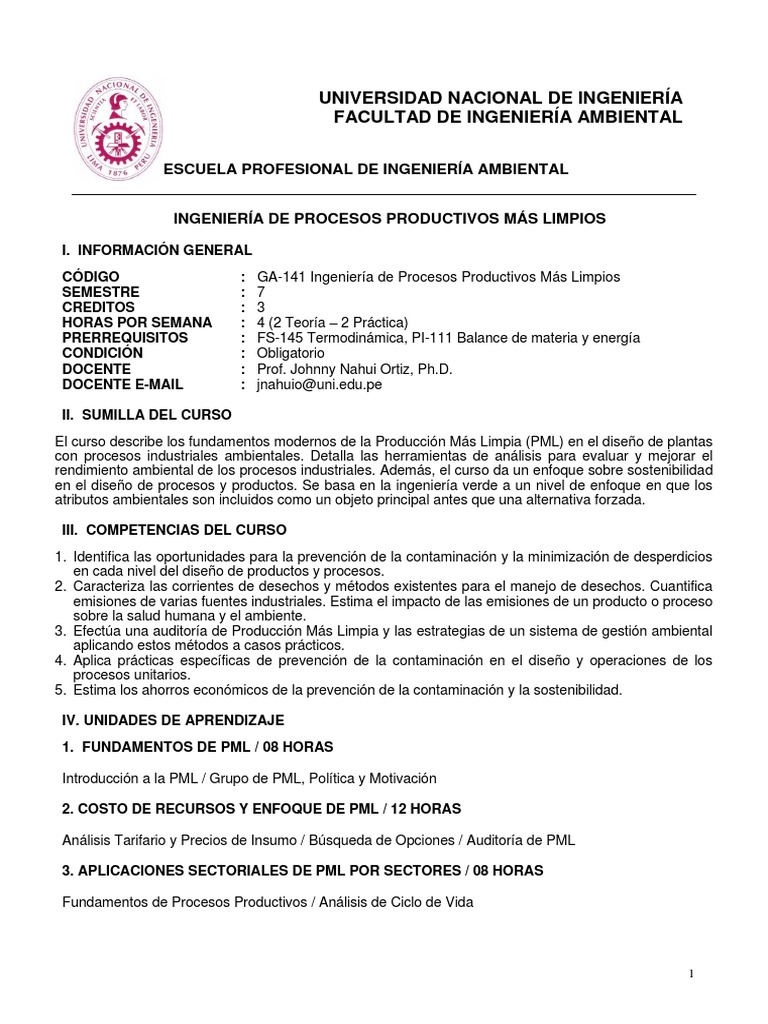 f2 Sílabo Ga-141 Fia 2020-1 | PDF | Diseño | Residuos