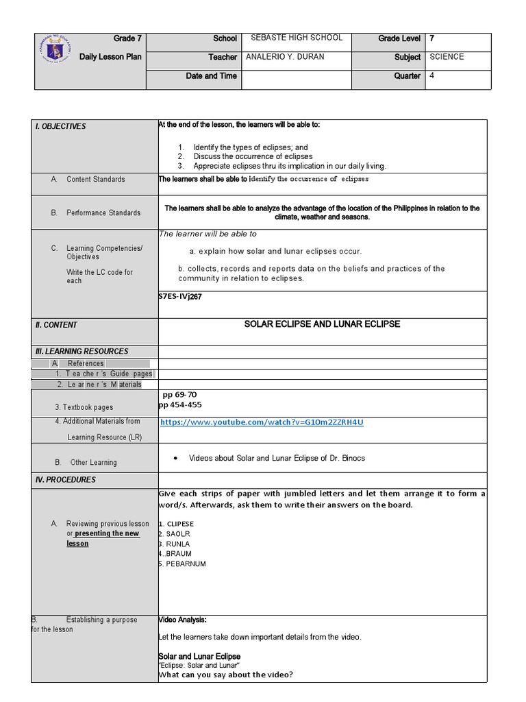 Understanding Eclipses: A Science Lesson on Solar and Lunar Phenomena | PDF | Shadow | Solar Eclipse
