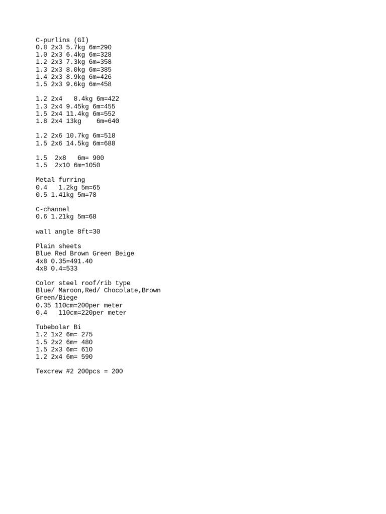 Steel Bill of Materials Prices | PDF