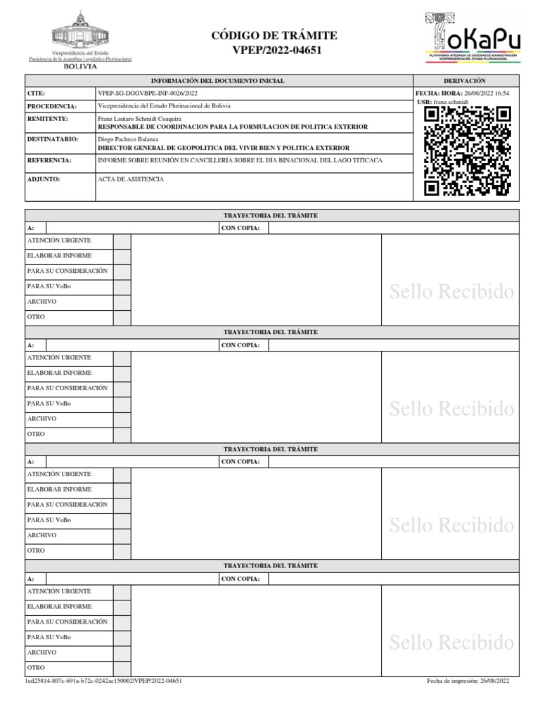 Sello Recibido: Código de Trámite VPEP/2022-04651 | PDF