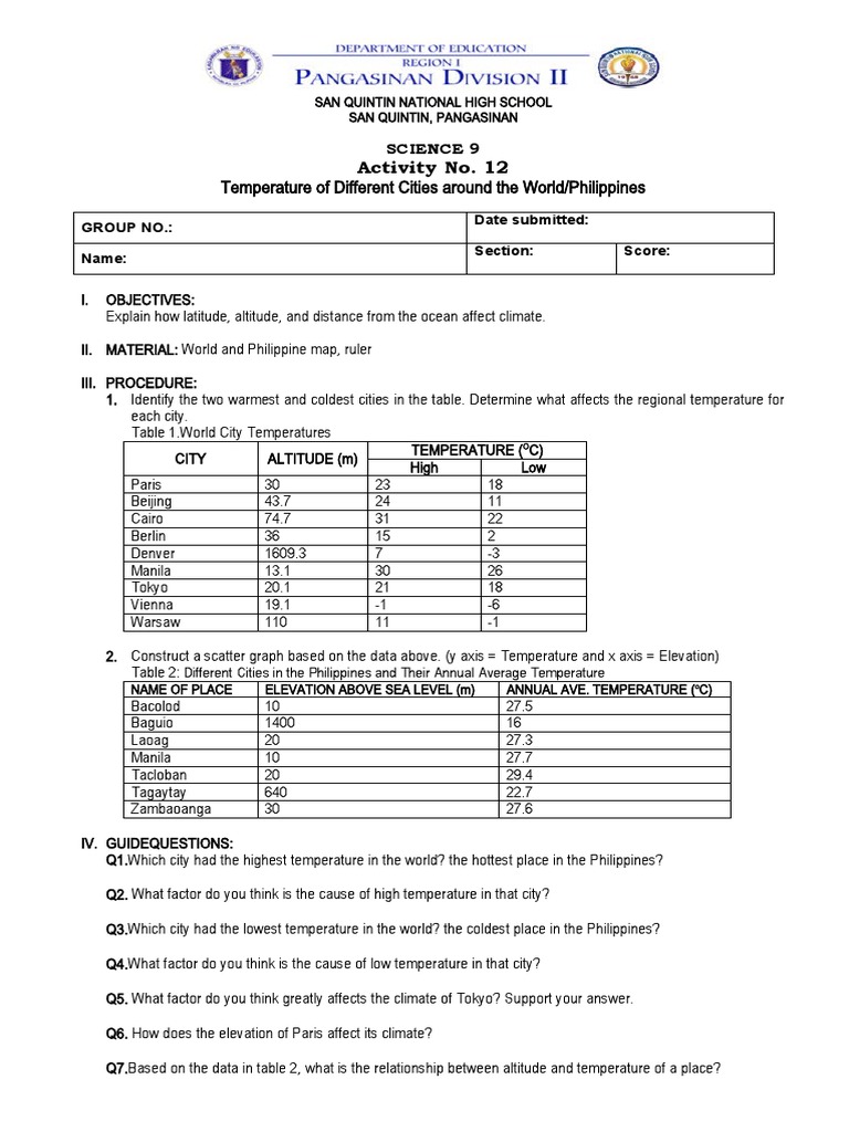 Temperature Analysis of Global Cities | PDF | Philippines | Atmosphere
