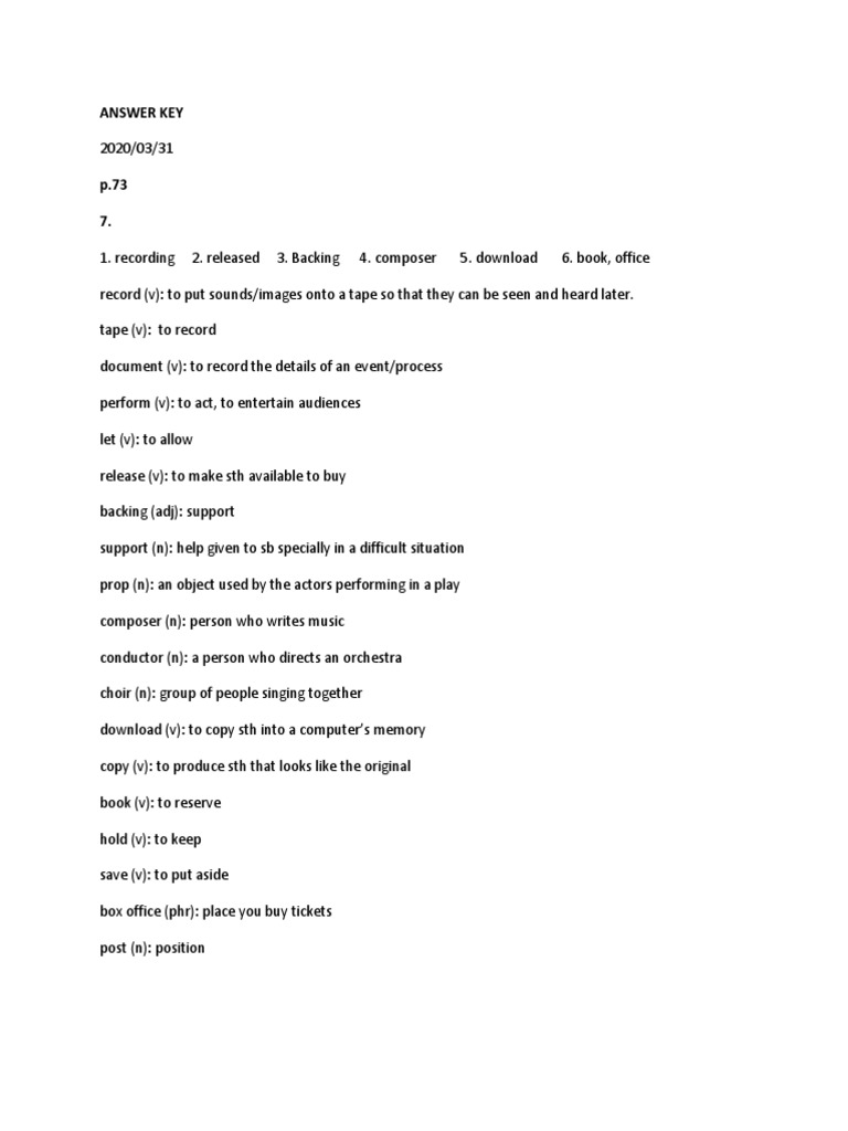 ANSWER KEY 2020/03/31 p.73 | PDF | Syntax | Linguistics