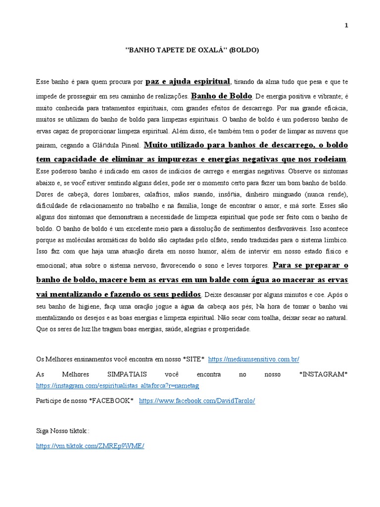 Banho Tapete De Oxalá Pdf