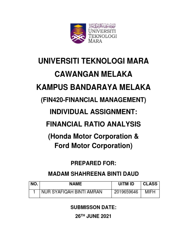 Assignment 1 (Financial Ratio Analysis) | PDF