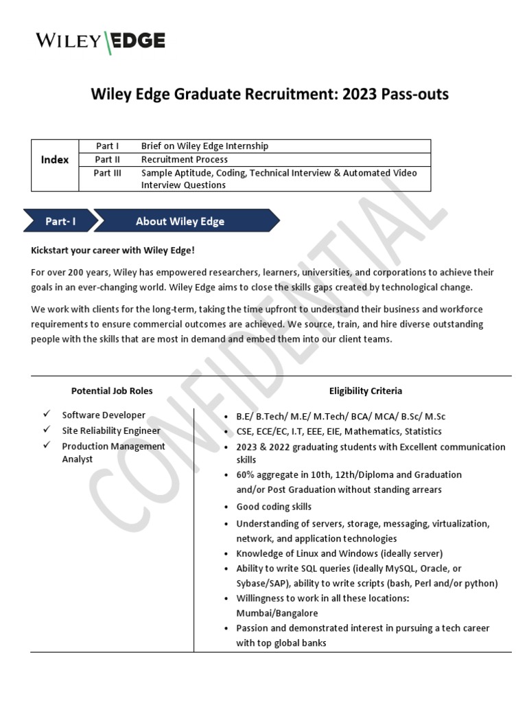 Sample Paper Wiley Edge Graduate Recruitment | PDF | Chef | Computing Sample Paper Wiley Edge Graduate Recruitment | PDF | Chef | Computing