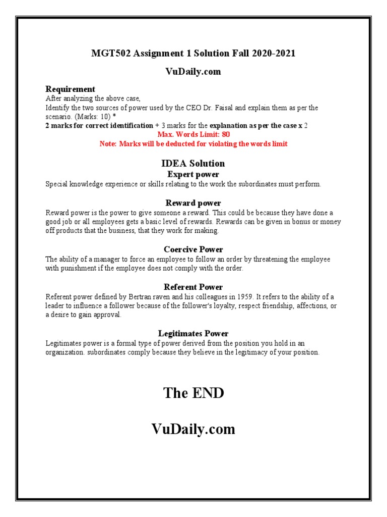MGT502 Assignment 1 Solution Fall 2020-2021 | PDF