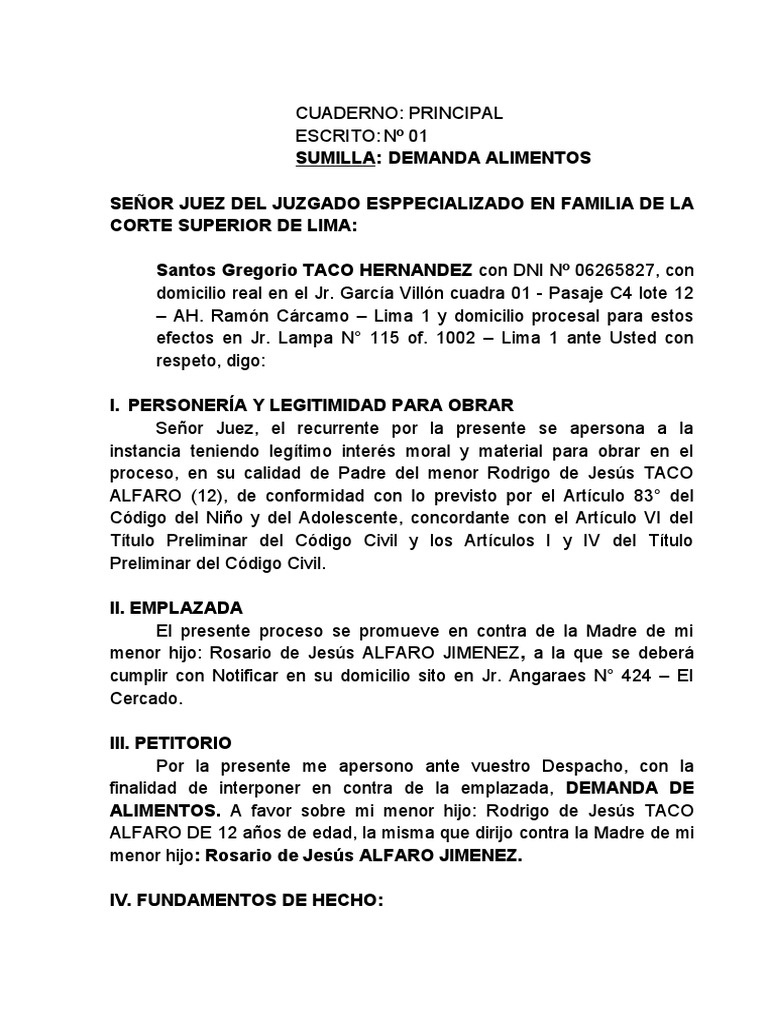 Demanda de Alimentos | PDF | Gobierno | Justicia