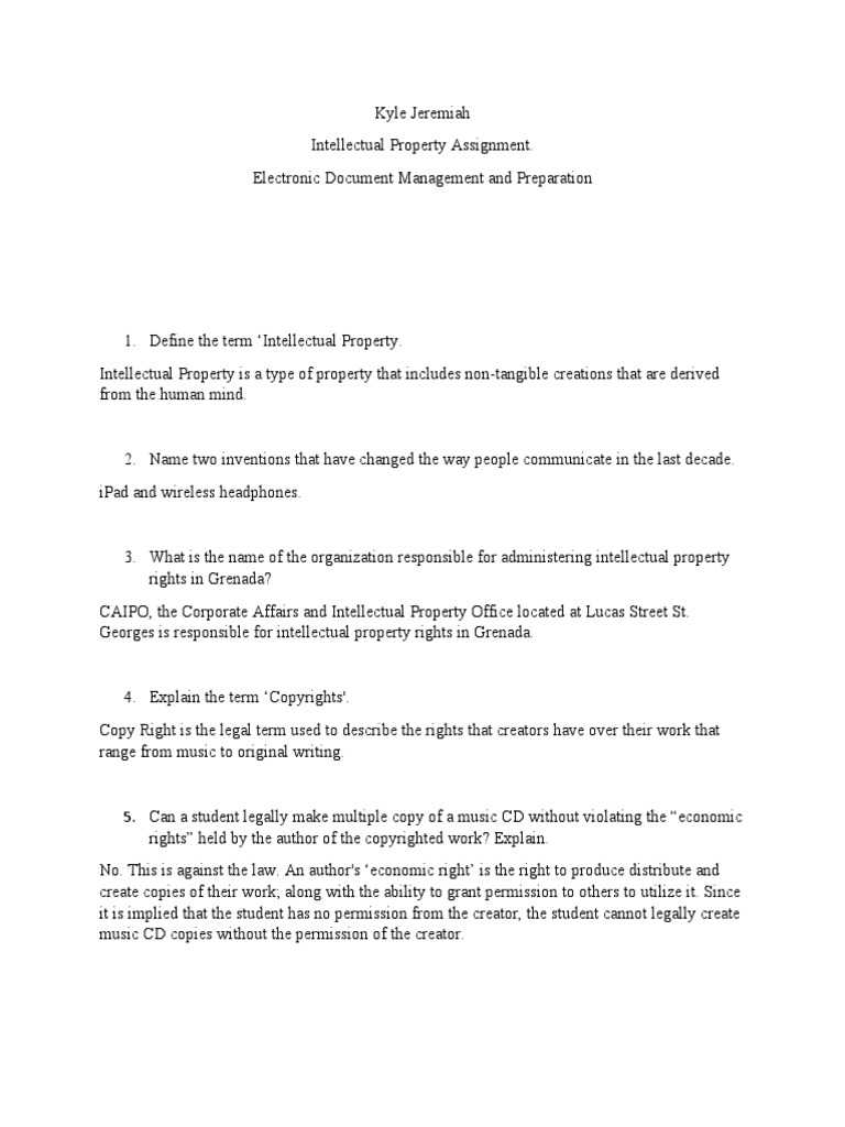 Kyle Jeremiah Edpm Assignment | PDF | Intellectual Property | Copyright