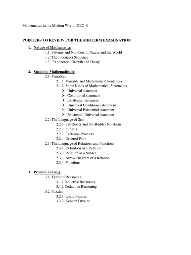 Pointers To Review For The Midterm Exam in GEC 4 | PDF