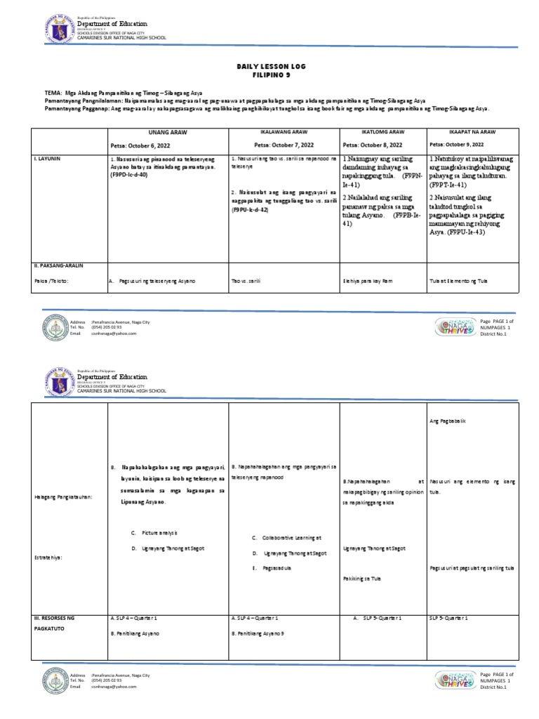 Daily Lesson Log Week 5 | PDF