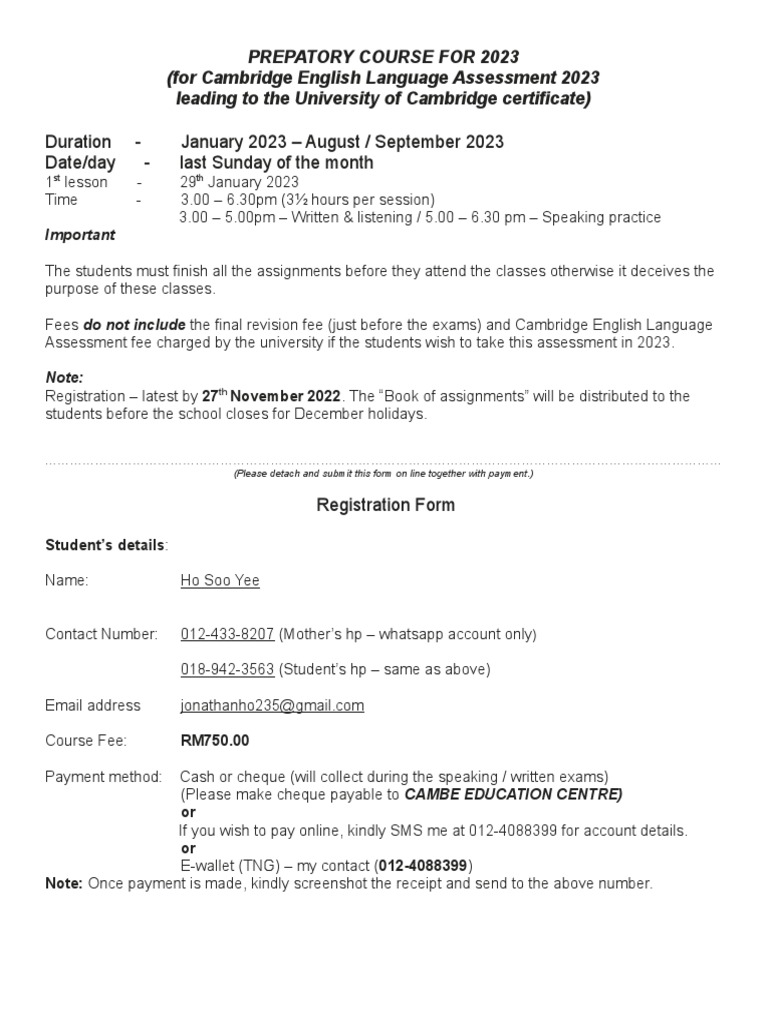 REGN FORM Preparatory Course 2023 | PDF