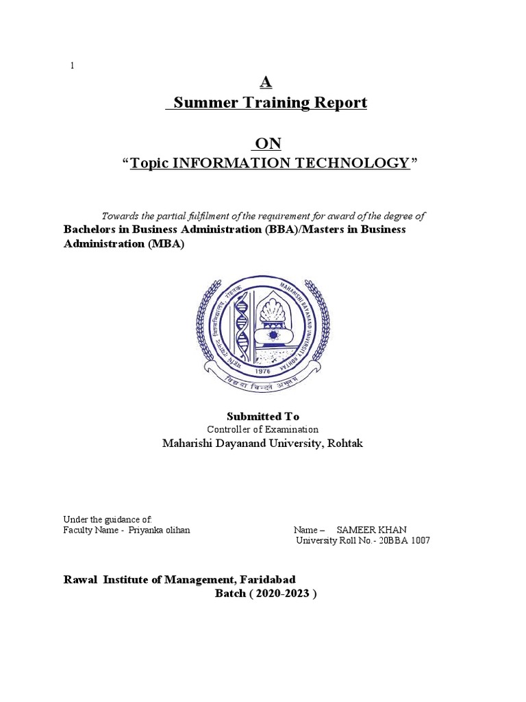 SAMEER BBA 5th REPORT | PDF | Databases | Sql