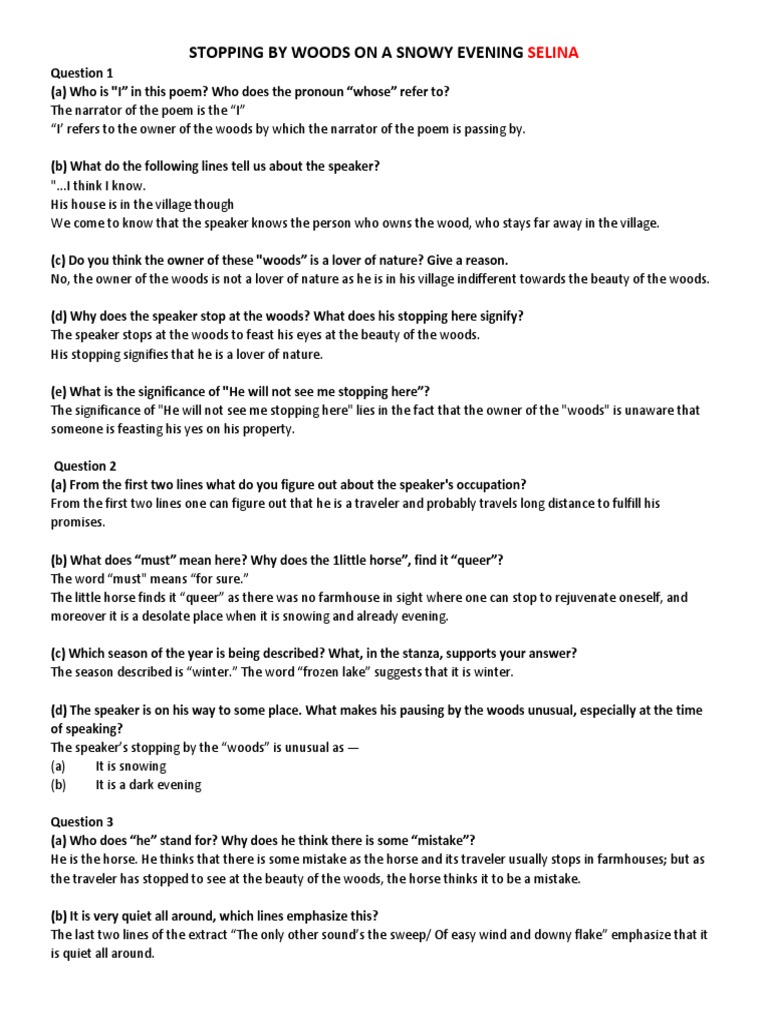 Stopping by Woods On A Snowy Evening | PDF | Beauty | Pleasure