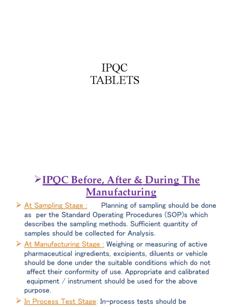 IPQC Tablets: A Comprehensive Guide | PDF | Tablet (Pharmacy) | Chemistry