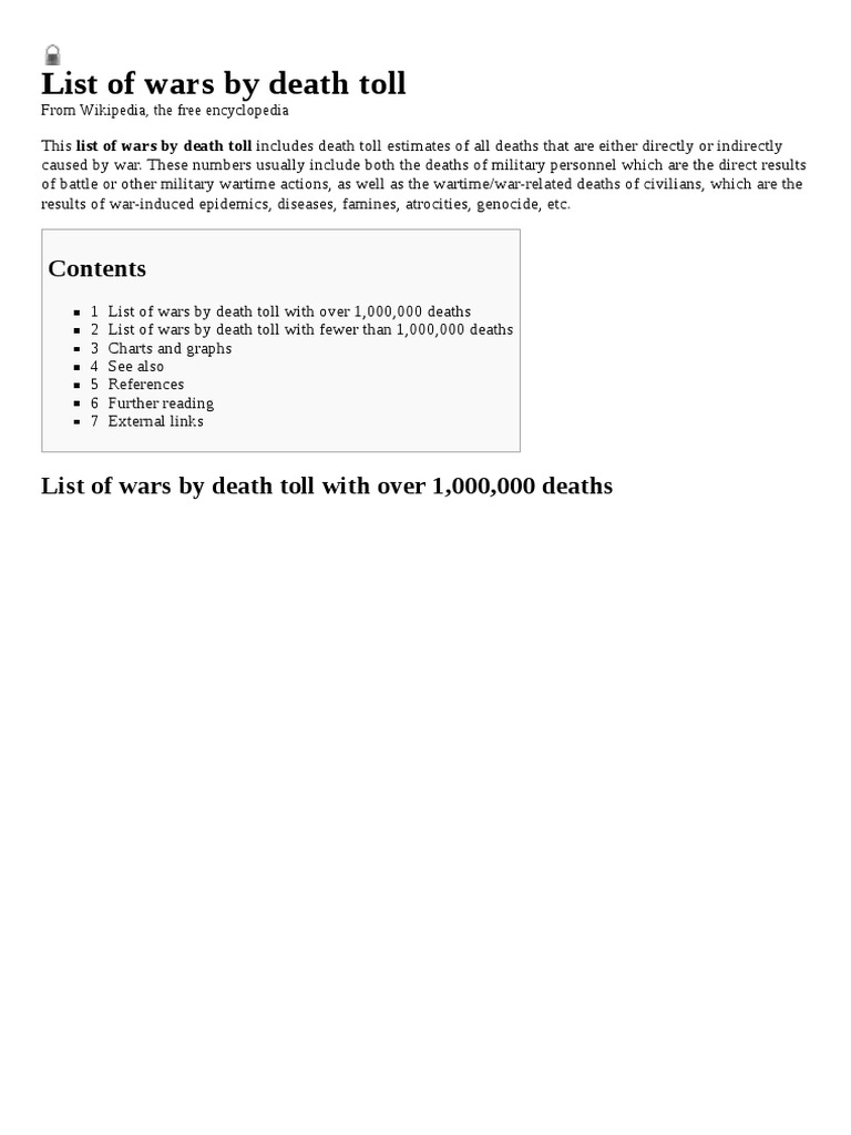 List of Wars by Death Toll | PDF | China | World Politics