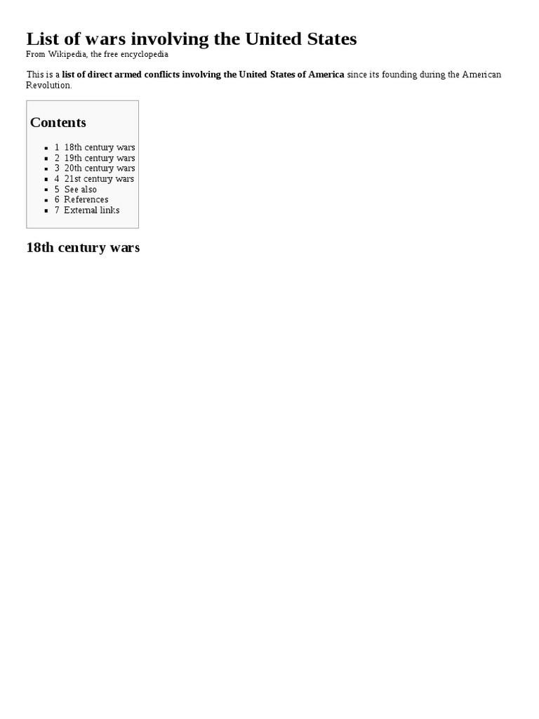 List of Wars Involving The United States | PDF | Cheyenne | Arapaho