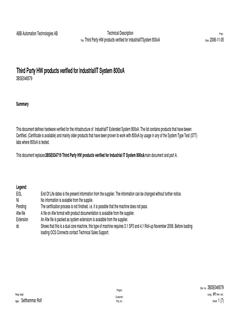 3BSE046579 en Third Party Hardware Verified For IndustrialIT System ...