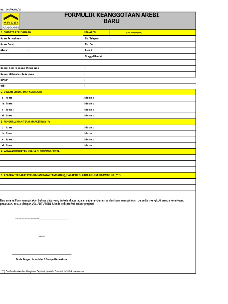 Formulir Pendaftaran Anggota AREBI | PDF