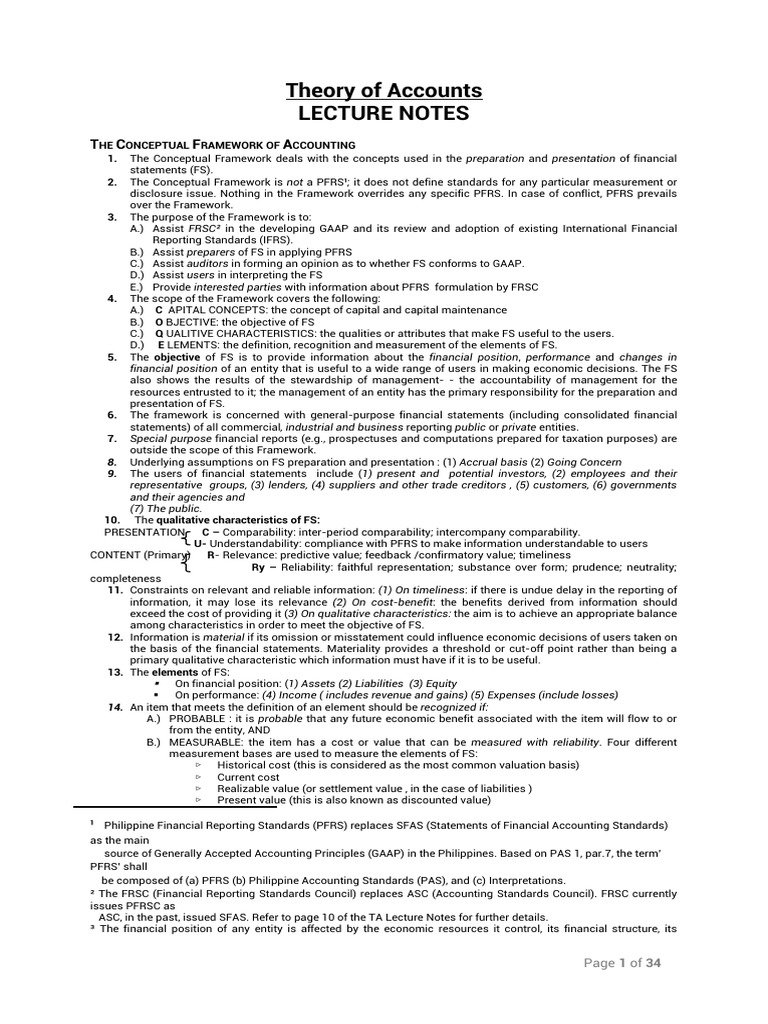 Theory of Accounts-Lecture Notes | PDF | Balance Sheet | Equity (Finance)