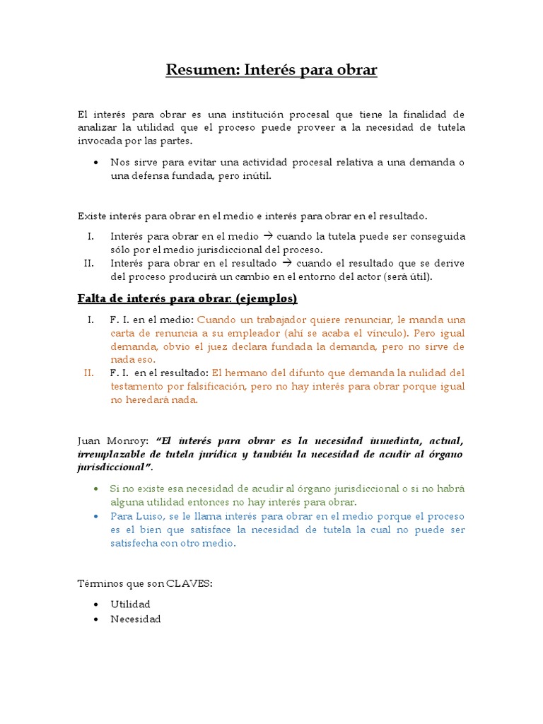 Resumen Interés para Obrar | PDF | Ley procesal | Demanda judicial
