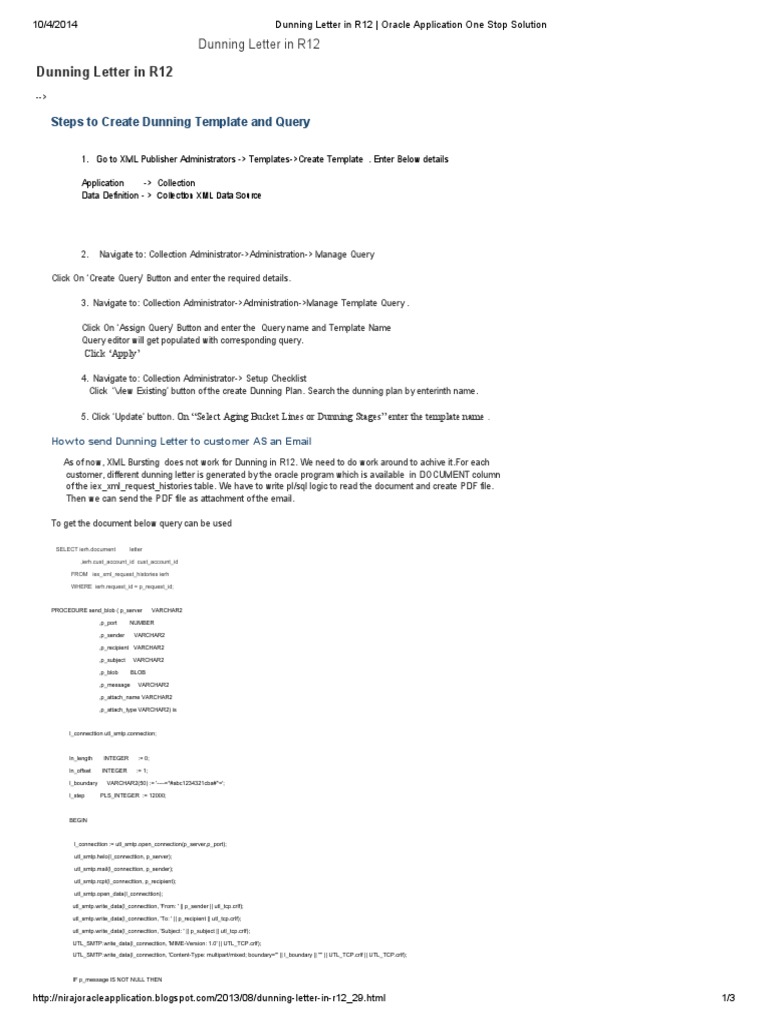 Dunning Letter in R12 - Oracle Application One Stop Solution | PDF | Business | Computers