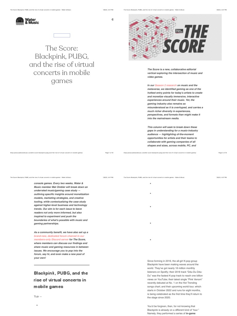 Article 1 - The Score Blackpink, PUBG, and The Rise of Virtual Concerts in Mobile Games - Water ...