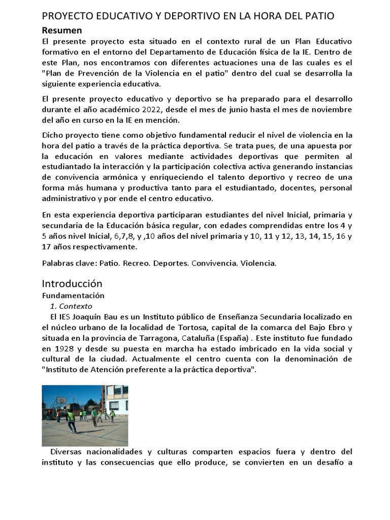 Proyecto Deportivo | PDF | Deportes | Comportamiento