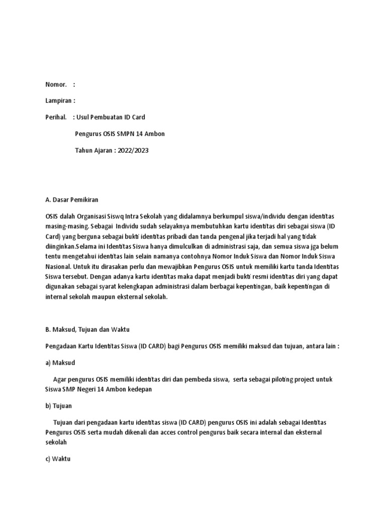 Proposal Id Card Osis | PDF | Seni
