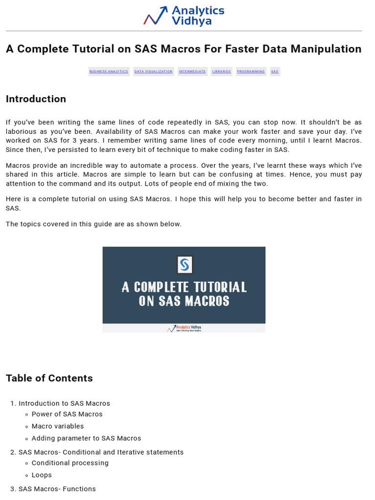 Complete Tutorial Sas Macros Faster Data Manipulation | PDF | Variable (Computer Science) | Sas ...