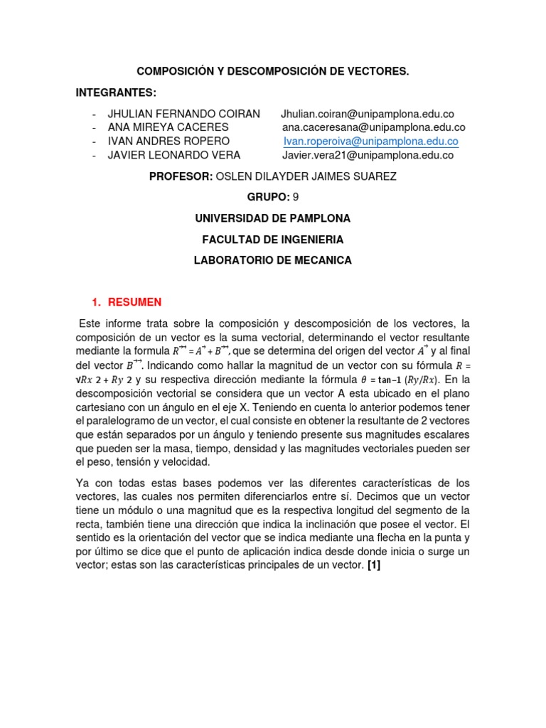 Composicion Y Descomposicion De Vectores Pdf Vector Euclidiano