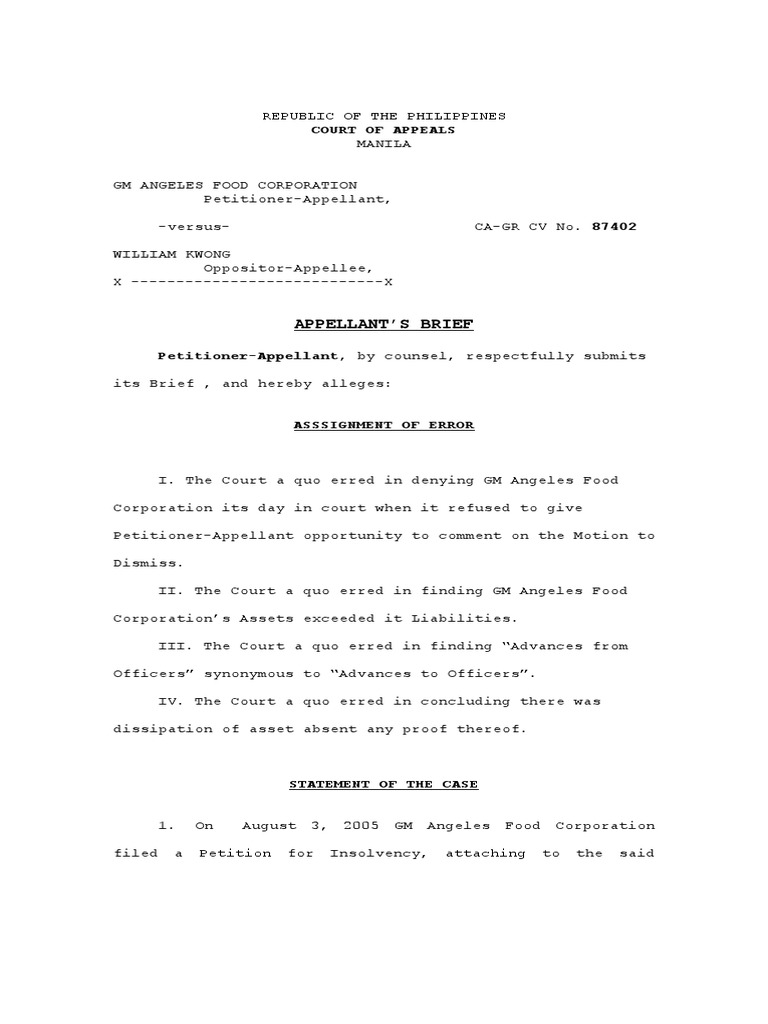 Appellants Brief | PDF | Insolvency | Corporations