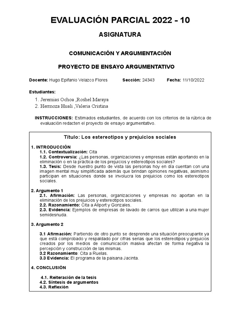 Evaluación Parcial 2022 - 20 | PDF | Estereotipos | Prejuicios