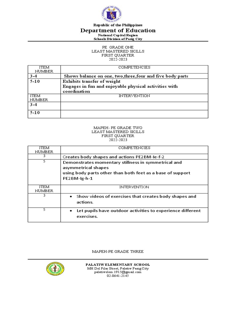 Palatiw Es - Mapeh Pe - LMS - Gr. 1 6 - Q1 Intervention | Download Free PDF | Cognitive Science ...