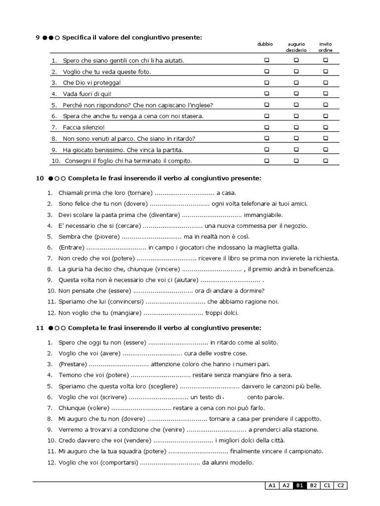 Congiuntivo Presente Esercizi 3 | PDF