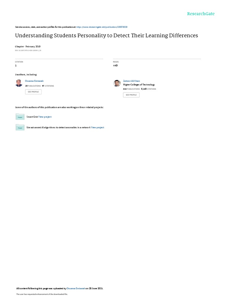 Understanding Students Personalityto Detect Their Learning Differences | PDF | Extraversion And ...
