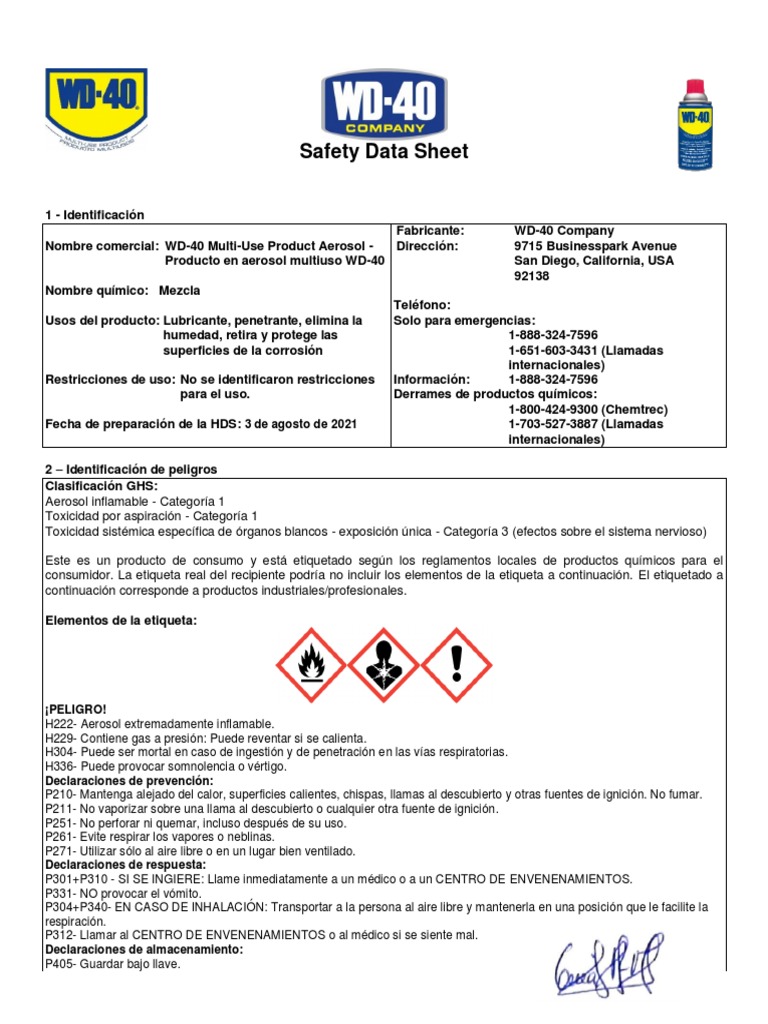 MSDS - WD-40 Aerosol | PDF | Agua | Combustión